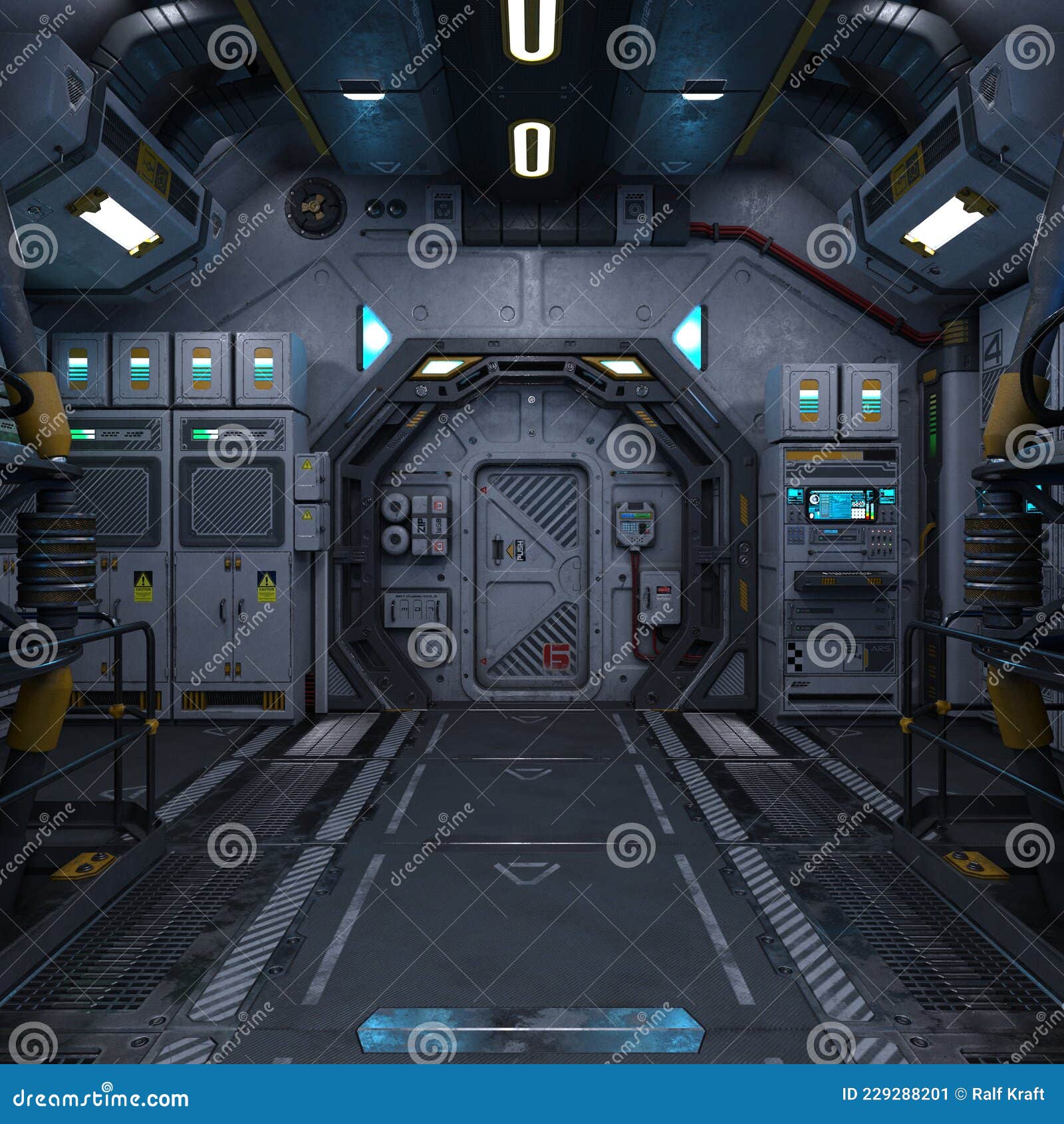 3D-illustration of a Large Corridor in a Science Fiction Starship Stock ...