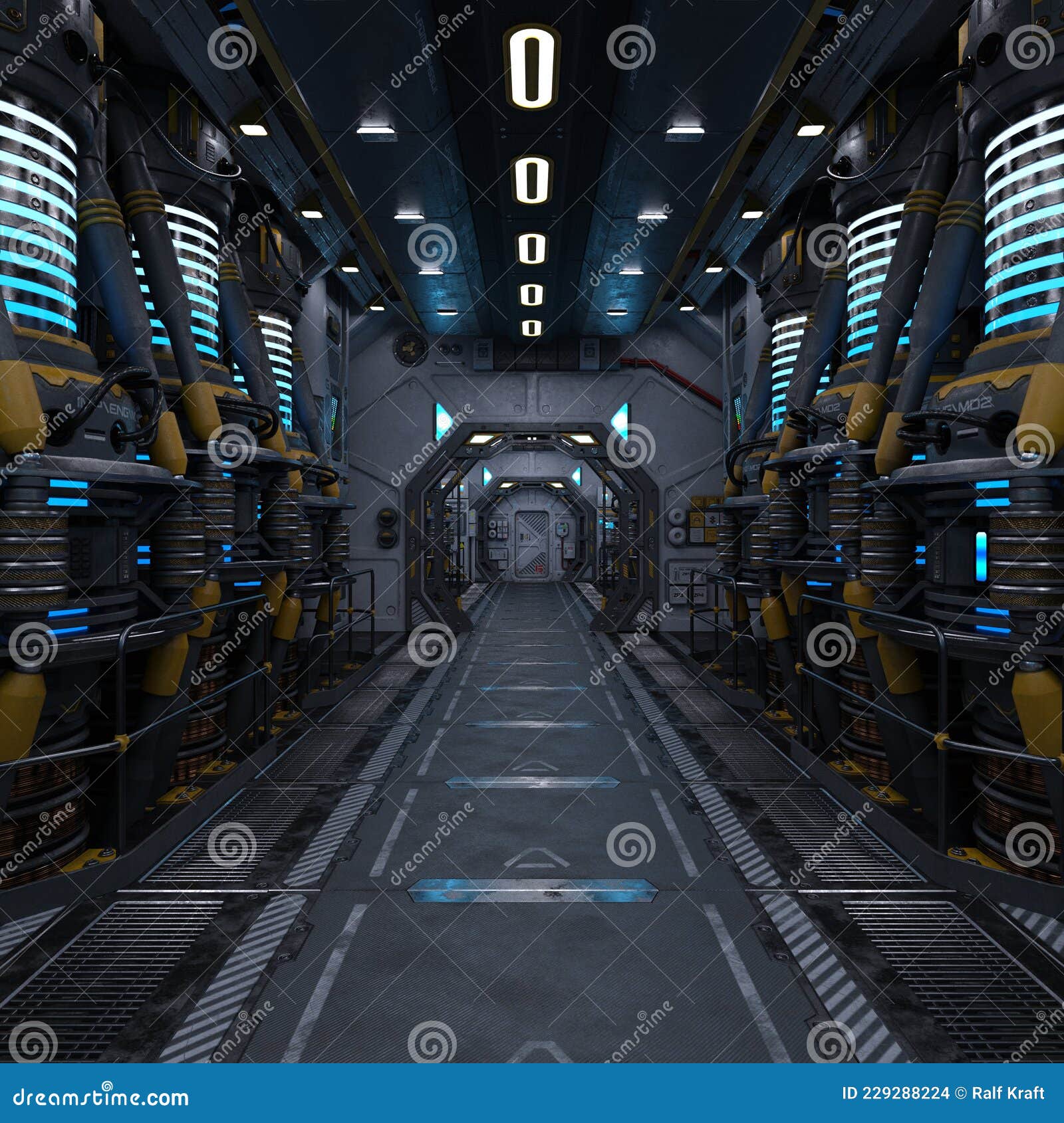 3D-illustration of a Large Corridor in a Science Fiction Starship Stock ...