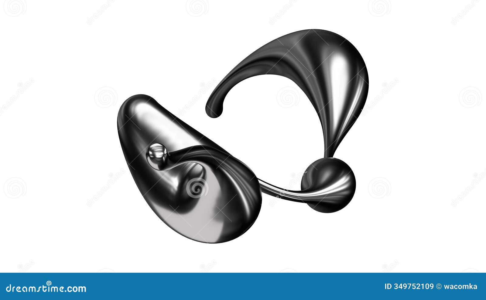 3d Render, Abstract Amorphous Form with Polished Metallic Texture ...