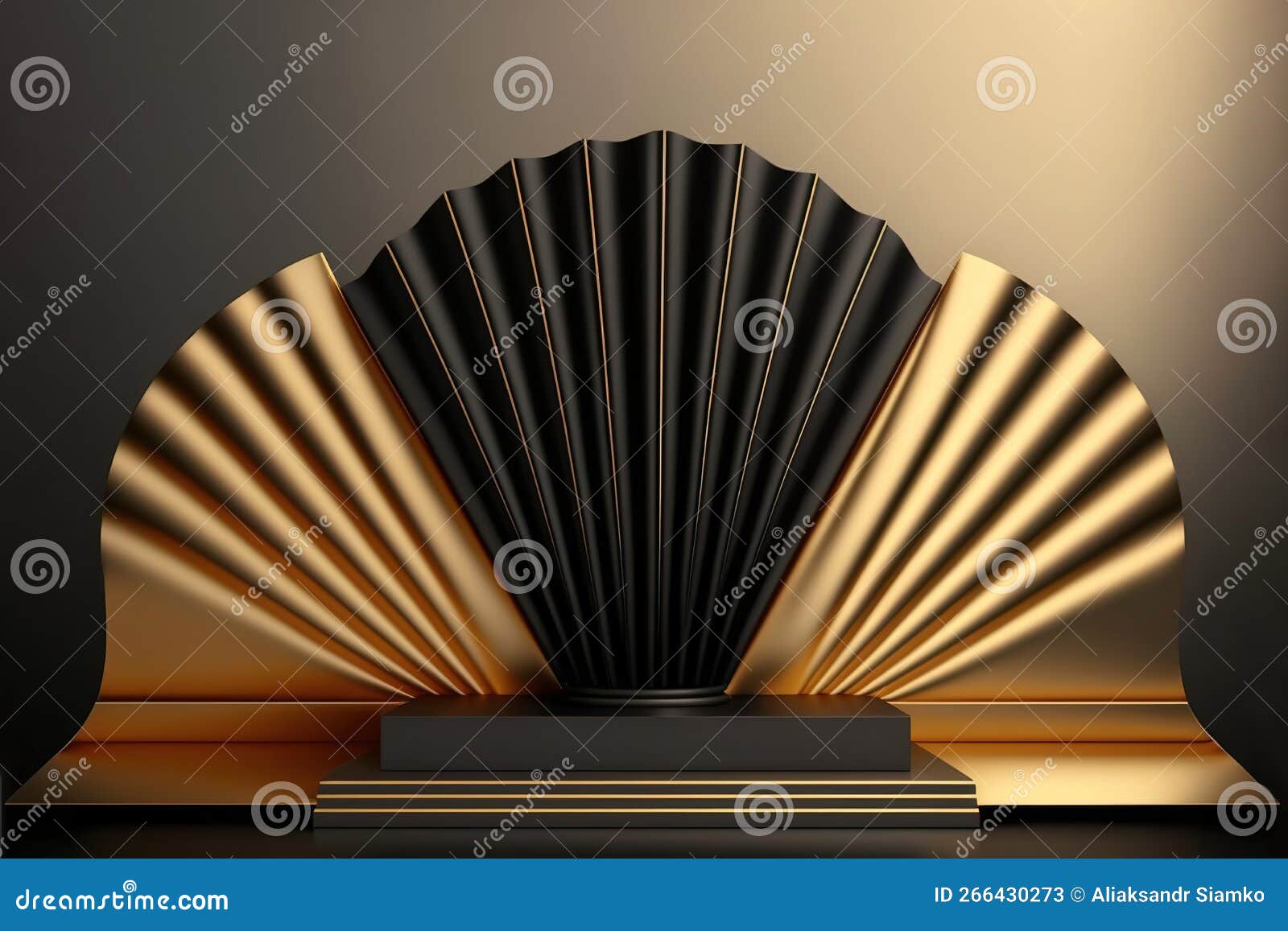 3d Render, Abstract Art Deco Black Background with Empty Podium ...