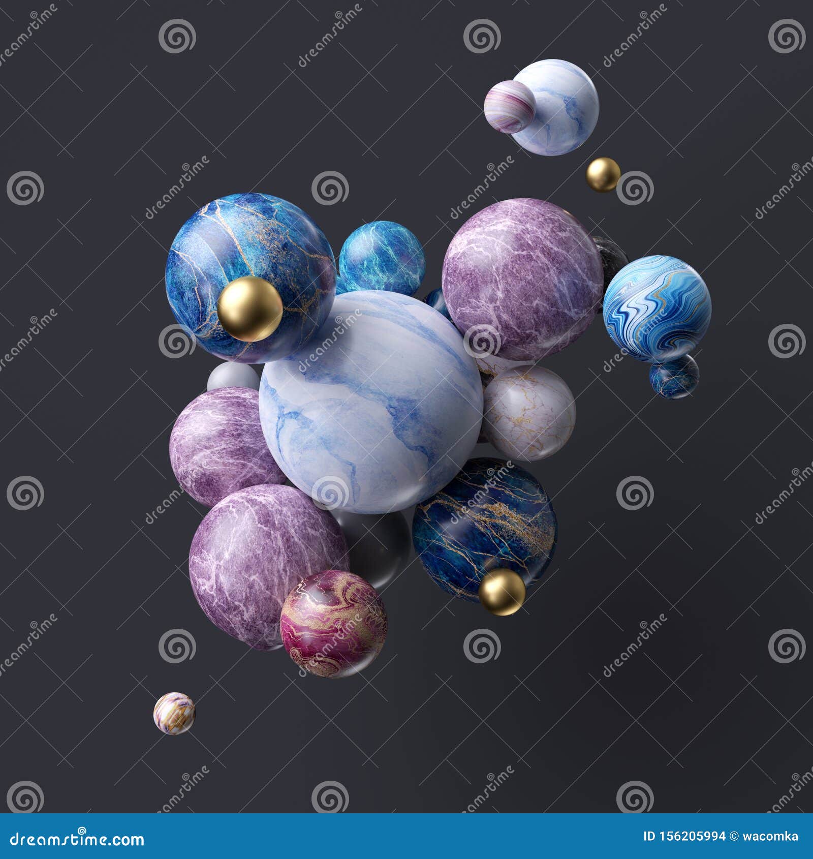 3d Abstract Assorted Marble Balls Isolated on Black Background Stock ...