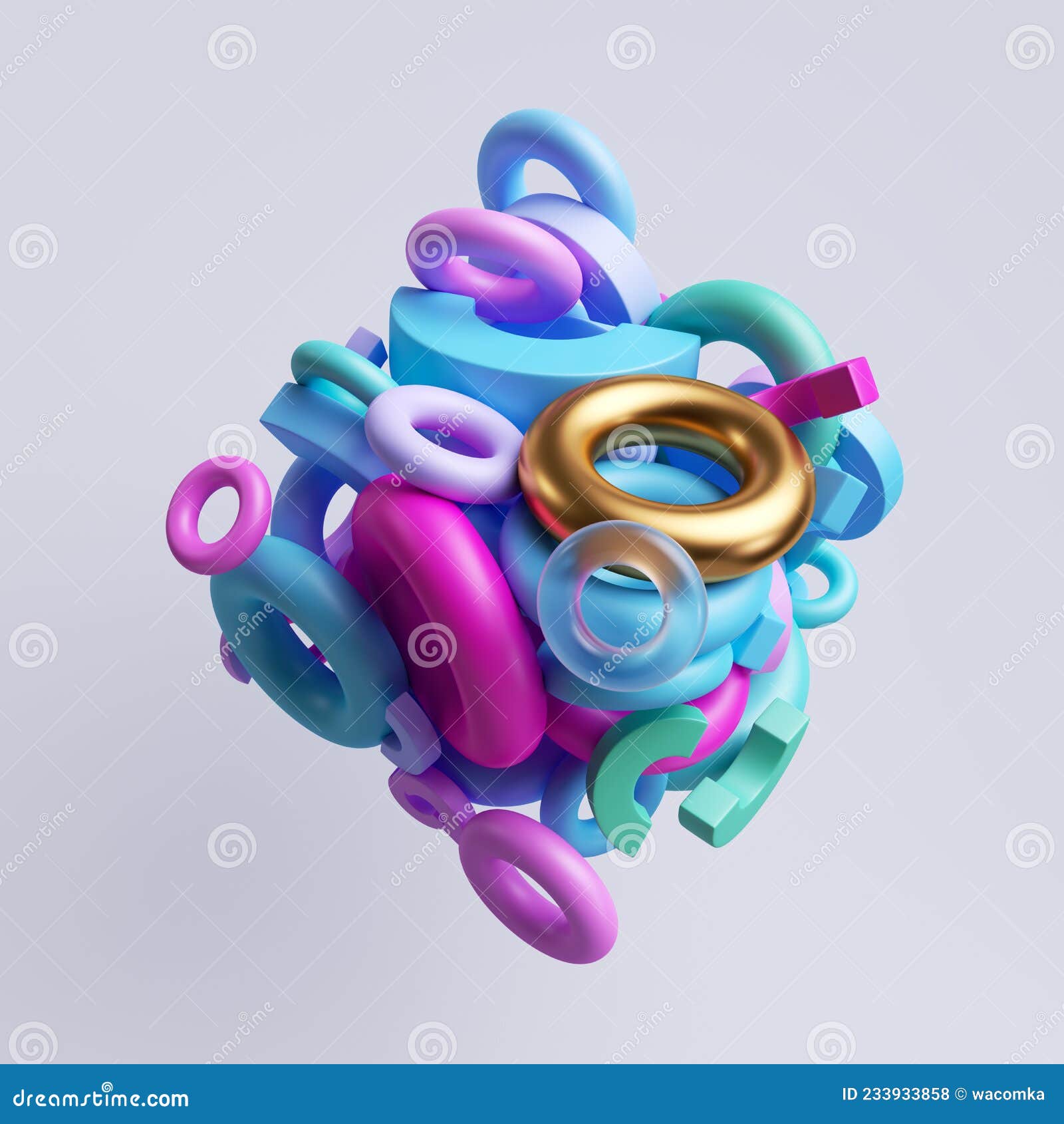 3d Render, Abstract Background with Assorted Shapes and Colorful ...