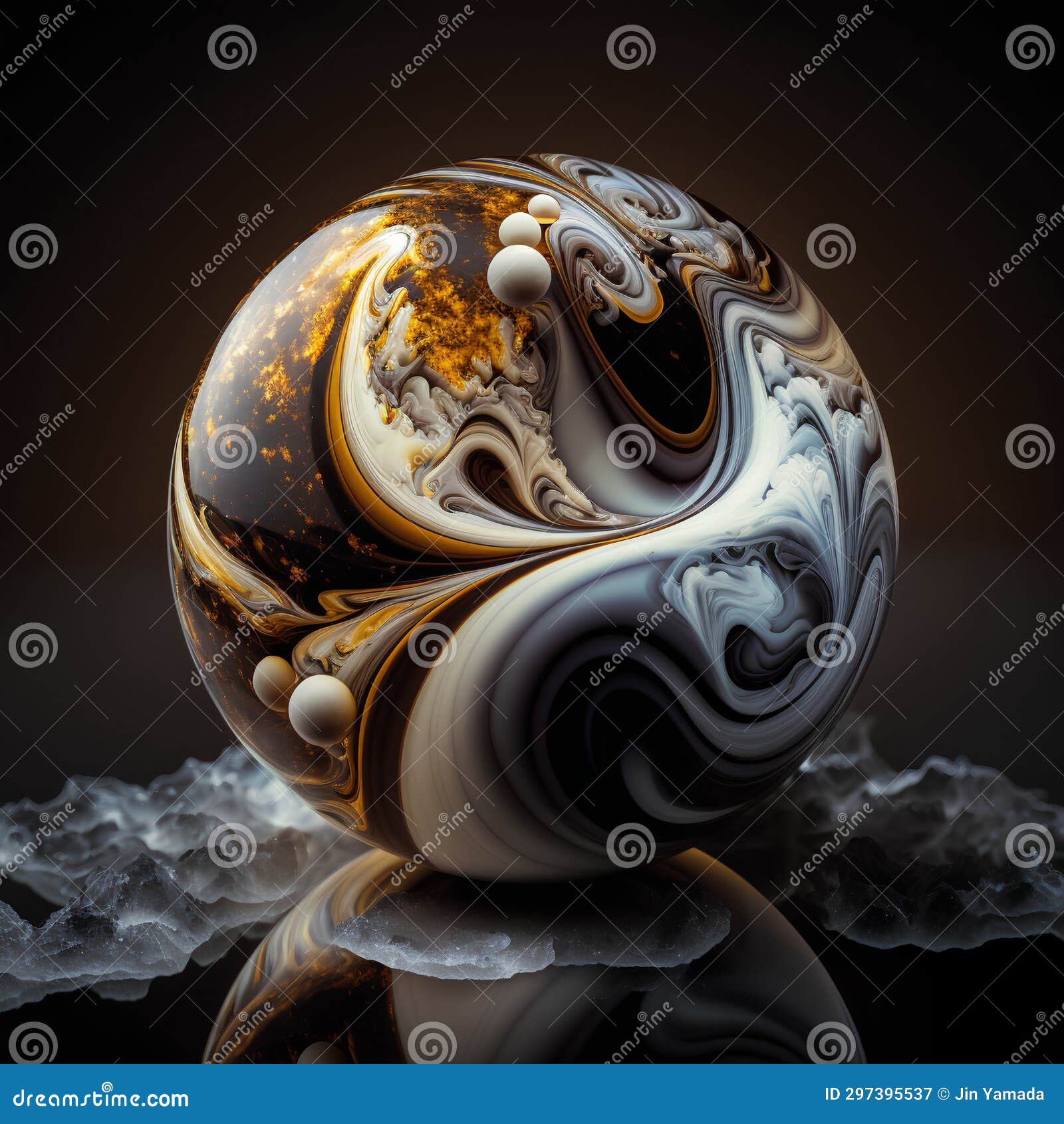 3d Render, Abstract Background, Black and Gold, Crystal Ball Stock ...