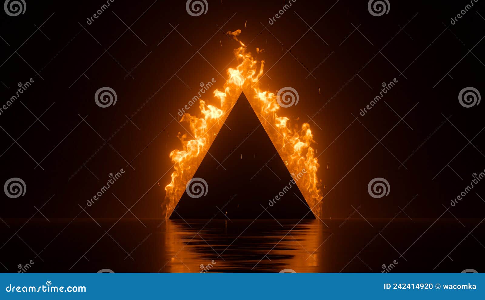 3d Render, Abstract Background with Black Triangle Frame on Fire ...