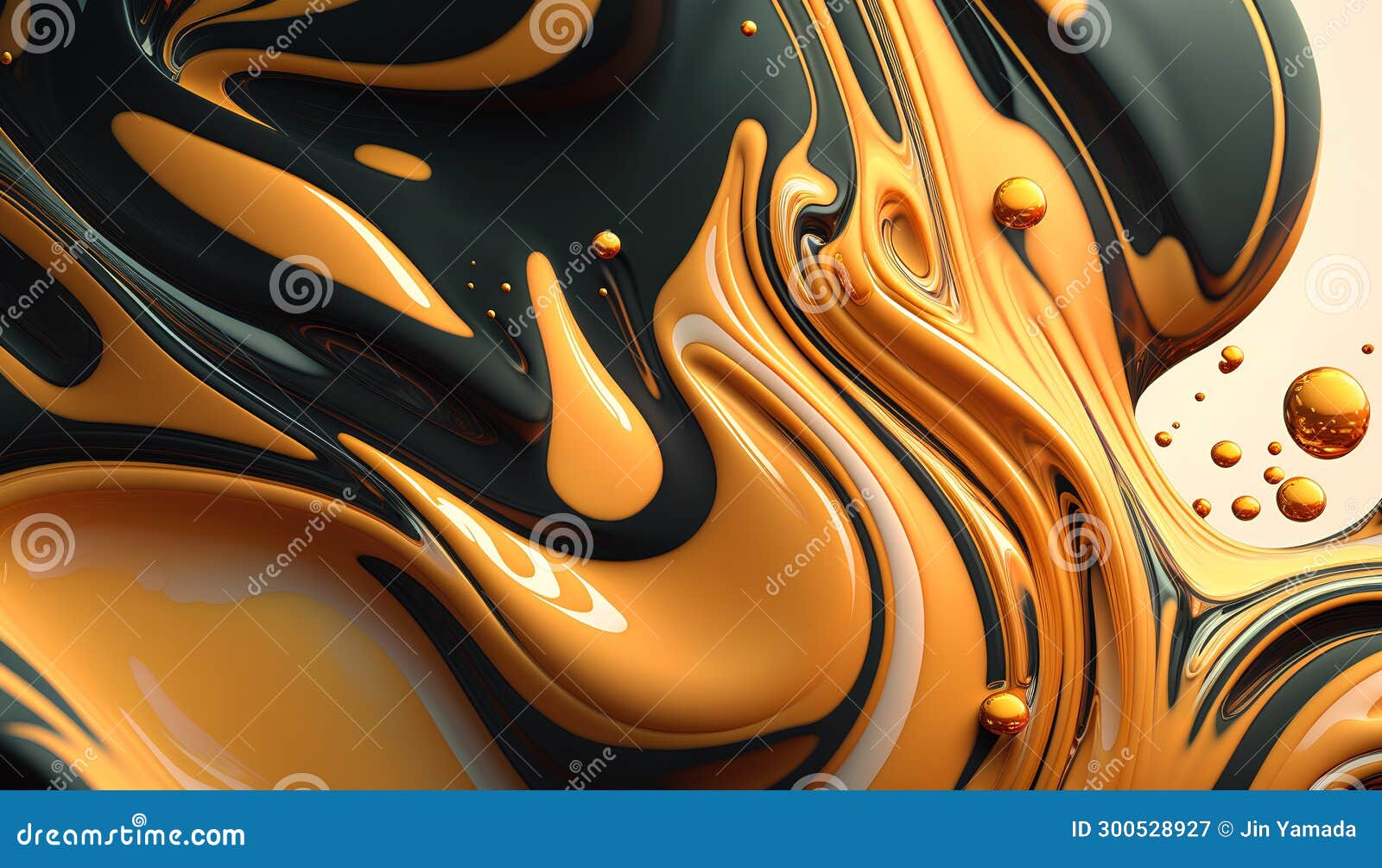 3d Render, Abstract Background, Black and Yellow Liquid, Liquid Paint ...