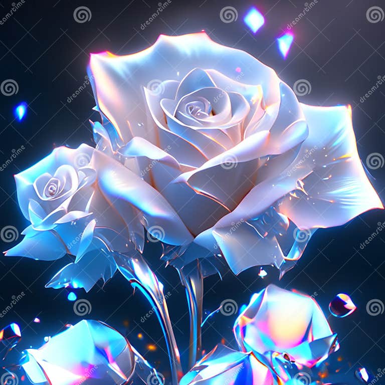 3d Render, Abstract Background with Blue Rose and Diamonds, Vector ...