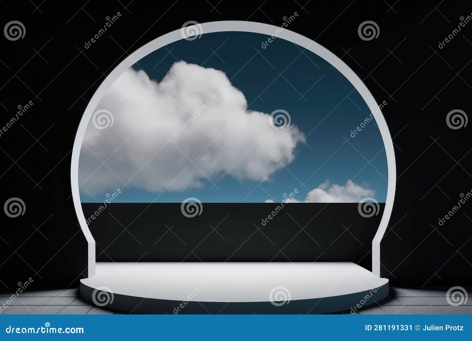 3d Render Abstract Background with Blue Sky Inside the Window, Black ...