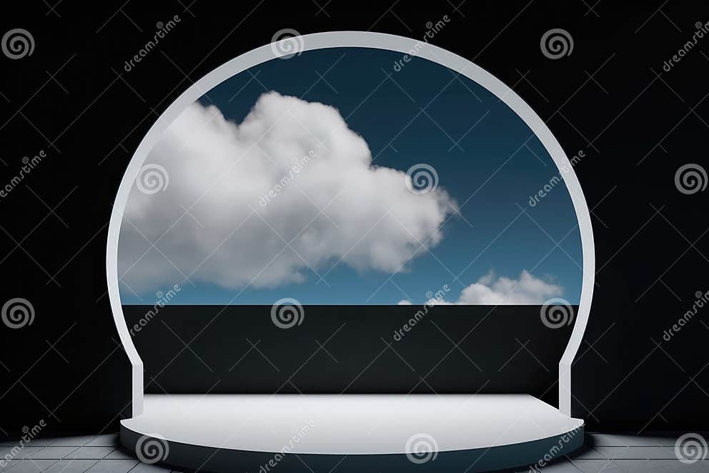 3d Render Abstract Background with Blue Sky Inside the Window, Black ...