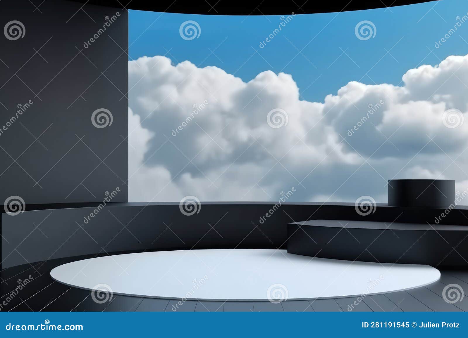 3d Render Abstract Background with Blue Sky Inside the Window, Black ...