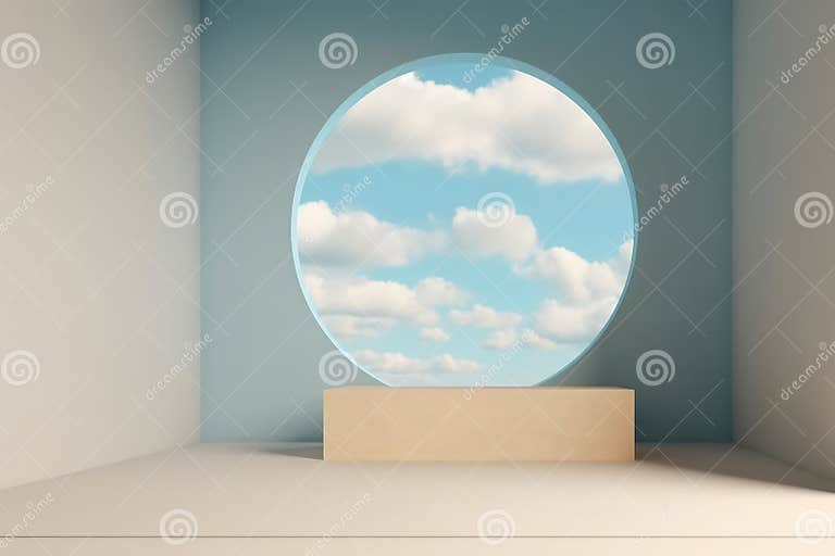 3d Render Abstract Background with Blue Sky Inside the Window, Blue ...