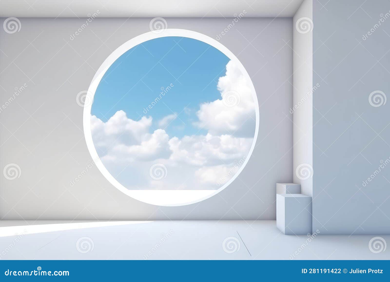 3d Render Abstract Background with Blue Sky Inside the Window, White ...