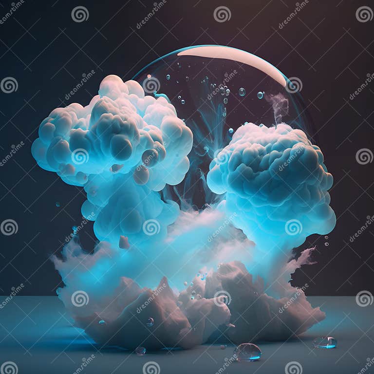 3d Render, Abstract Background with Clouds, Bubbles and Water Drops ...