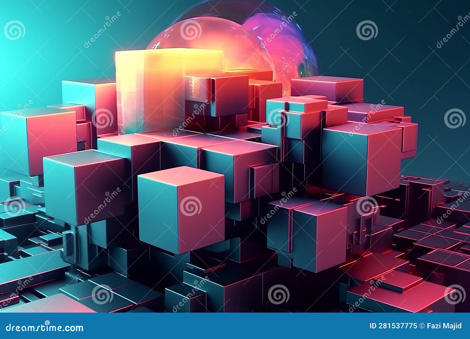3d Render Abstract Background Cube Shape Digital Illustration Generative Ai Stock