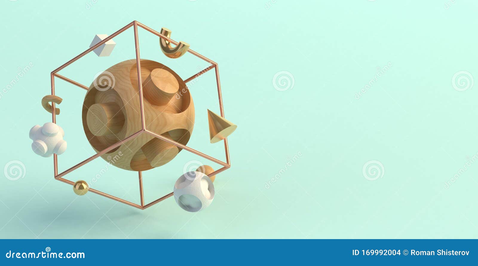 3d Render, Abstract Background, Geometric Primitive Shapes on Blue ...