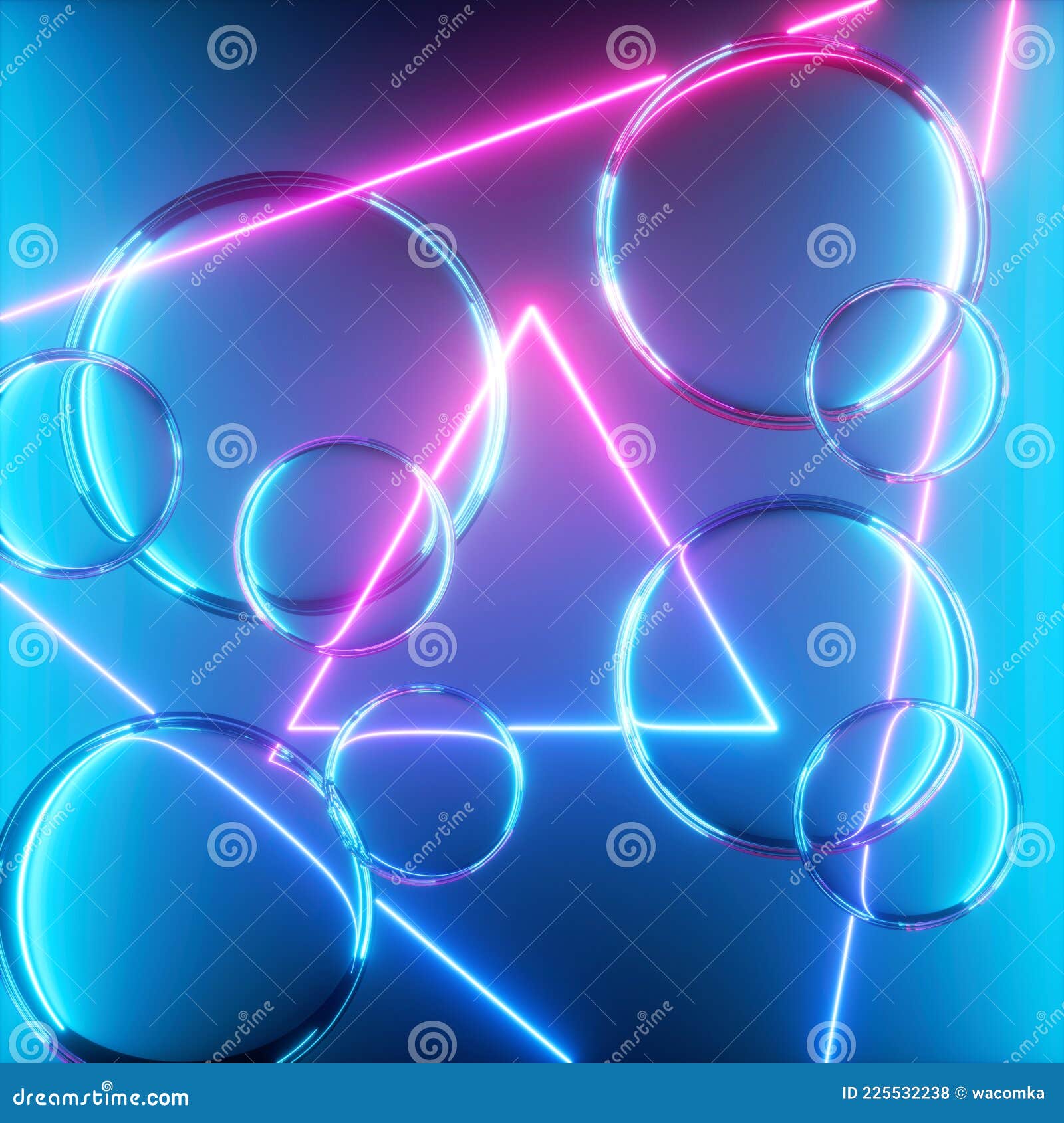 3d Render, Abstract Background with Glass Balls and Glowing Laser ...