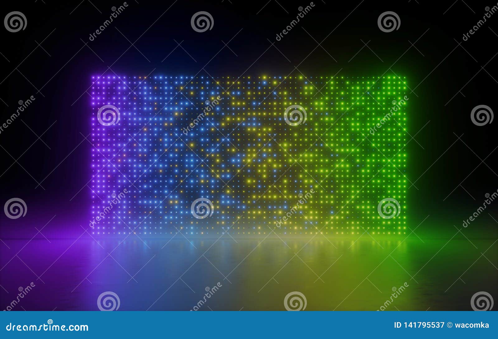 3d Render, Abstract Background, Glowing Dots, Rainbow Screen Pixels ...
