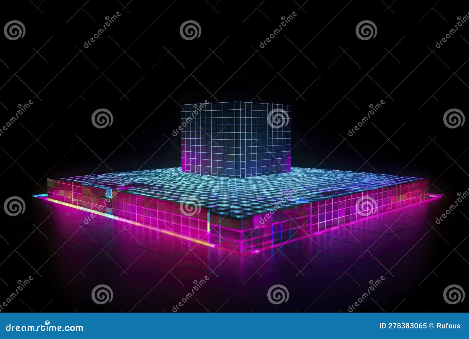 3d Render, Abstract Background, Glowing Dots, Screen Pixels, Neon ...