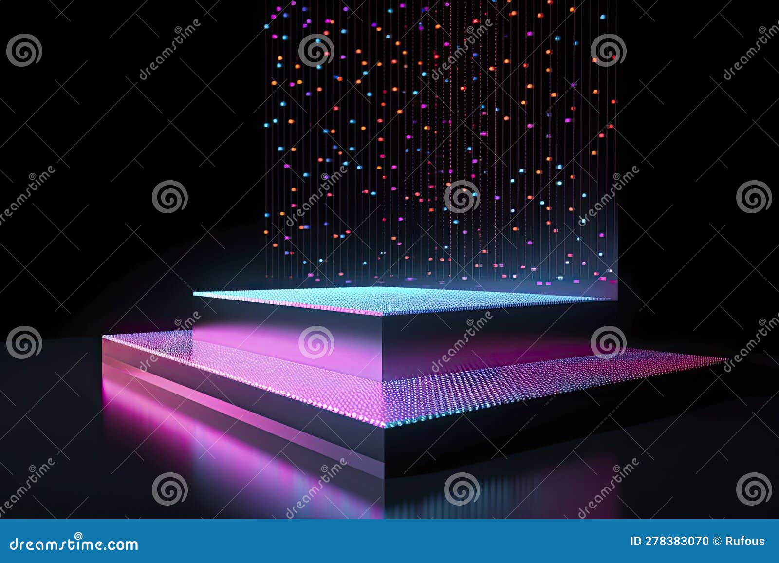3d Render, Abstract Background, Glowing Dots, Screen Pixels, Neon ...