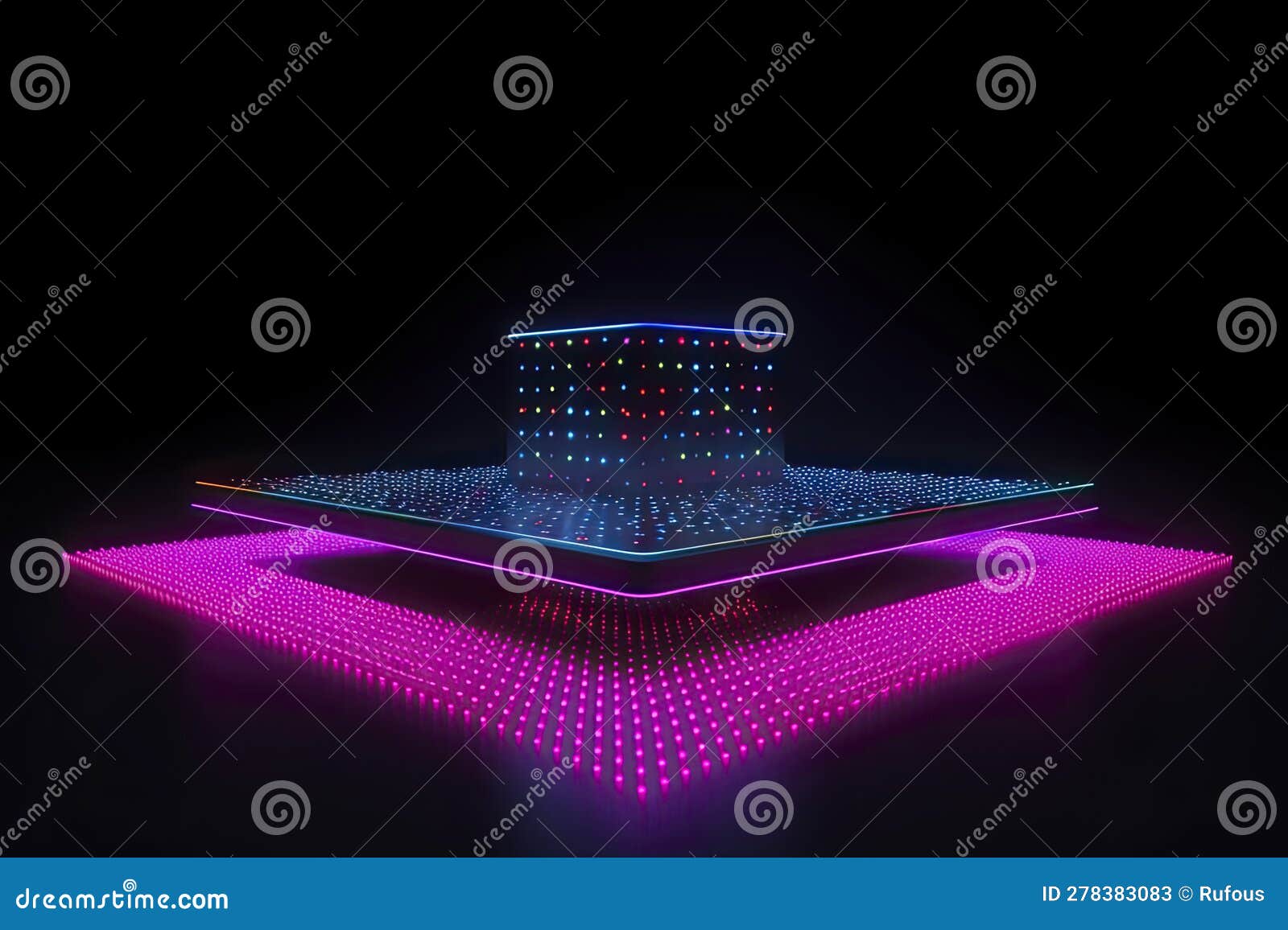 3d Render, Abstract Background, Glowing Dots, Screen Pixels, Neon ...