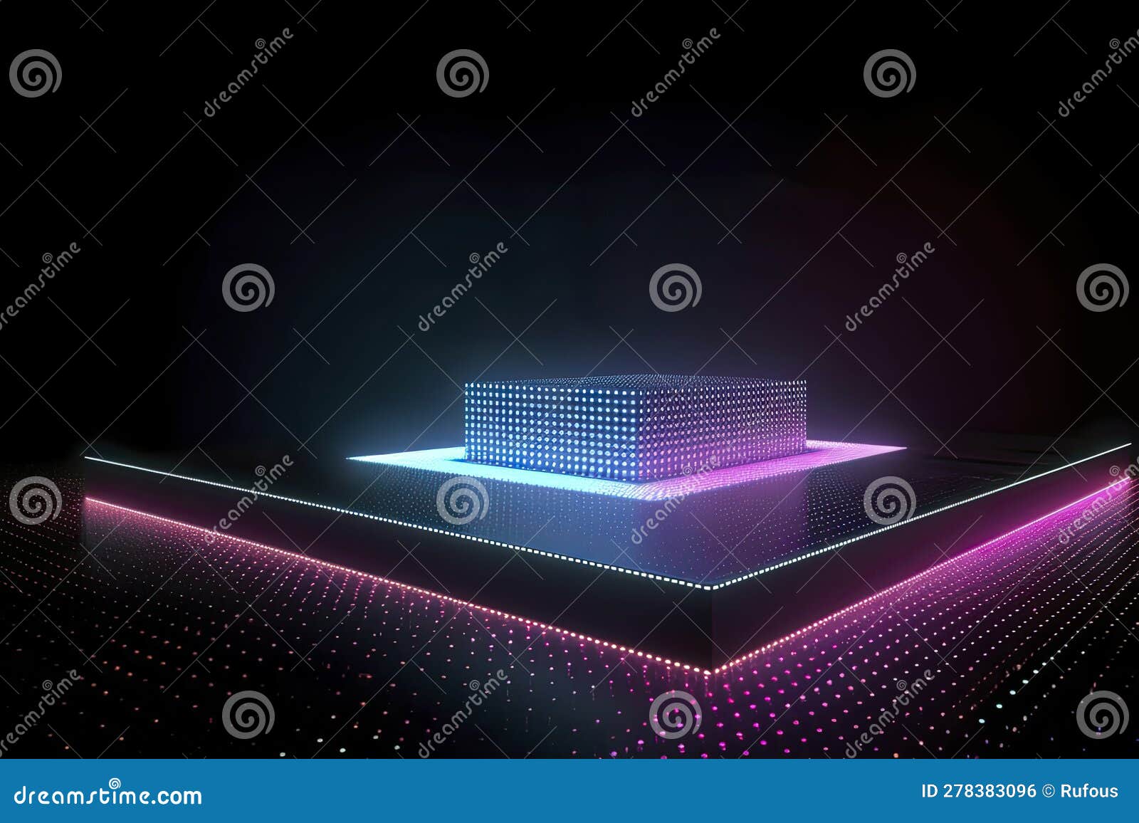 3d Render, Abstract Background, Glowing Dots, Screen Pixels, Neon ...