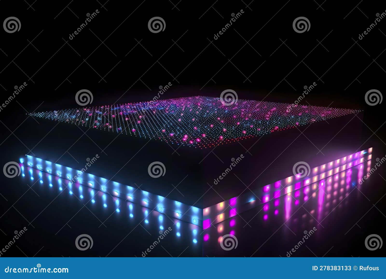 3d Render, Abstract Background, Glowing Dots, Screen Pixels, Neon ...