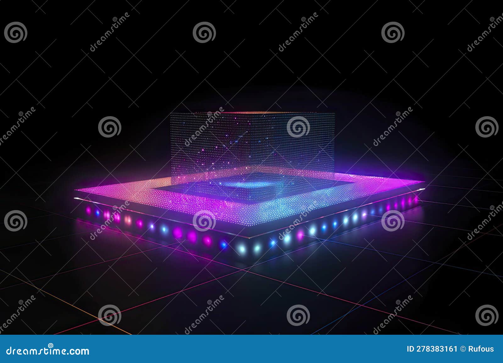 3d Render, Abstract Background, Glowing Dots, Screen Pixels, Neon ...