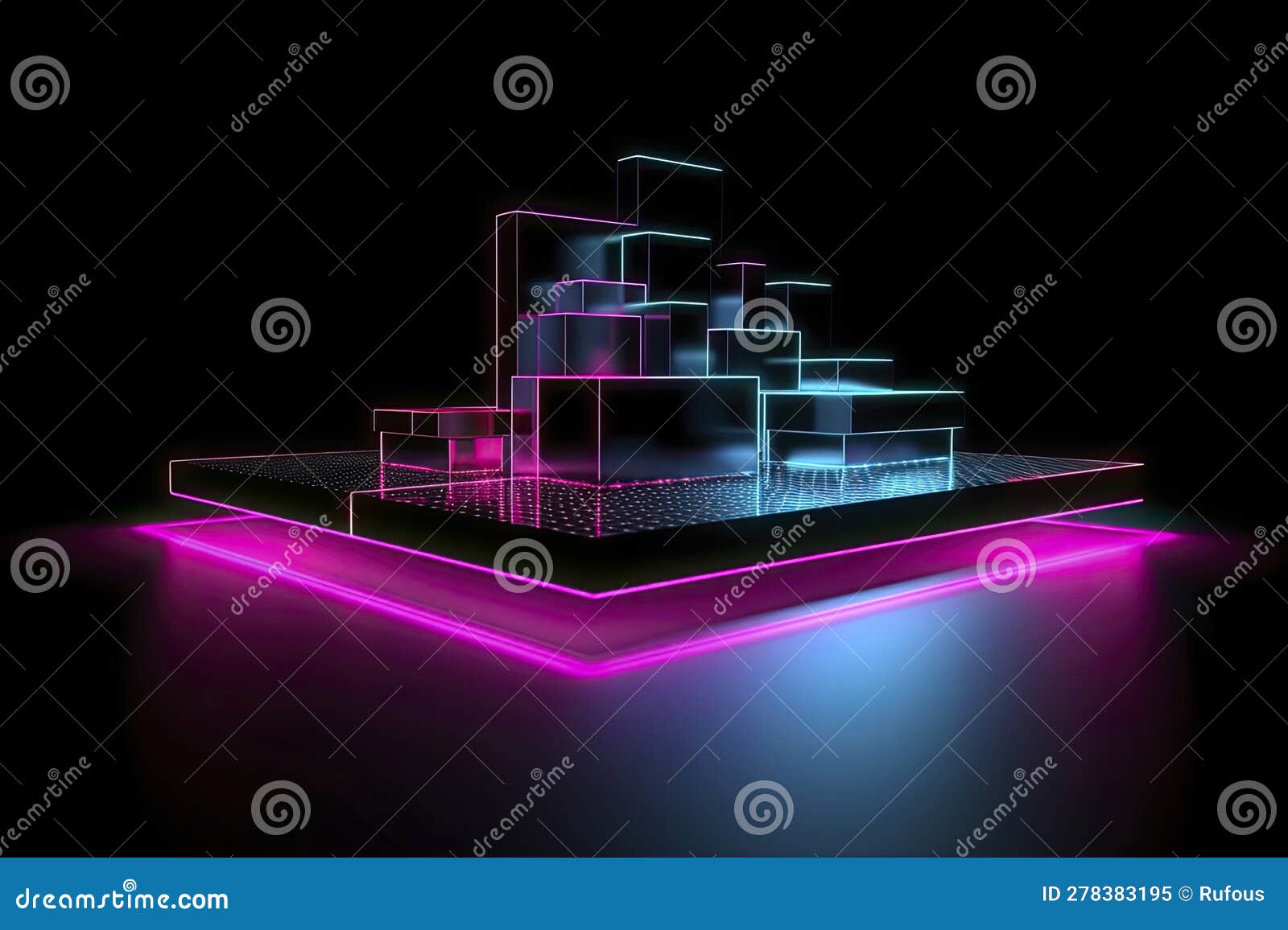 3d Render, Abstract Background, Glowing Dots, Screen Pixels, Neon ...