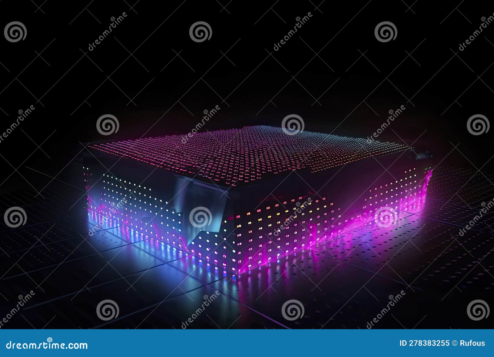 3d Render, Abstract Background, Glowing Dots, Screen Pixels, Neon ...