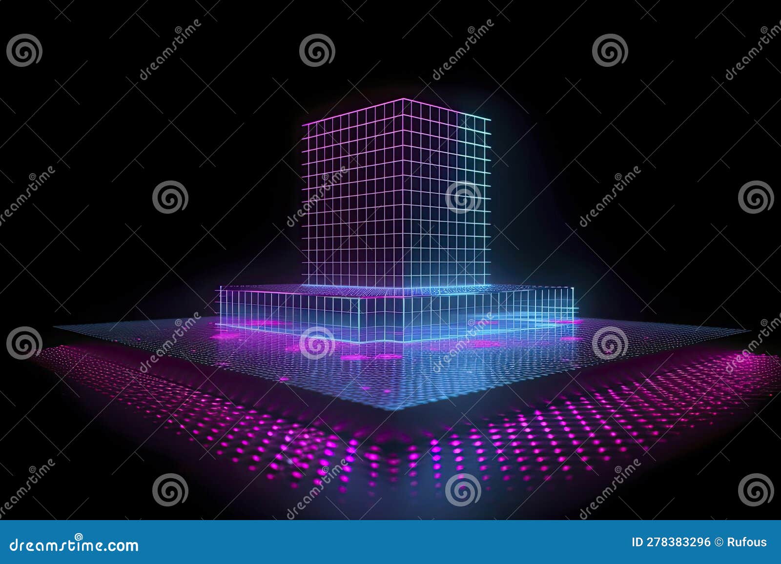 3d Render, Abstract Background, Glowing Dots, Screen Pixels, Neon ...