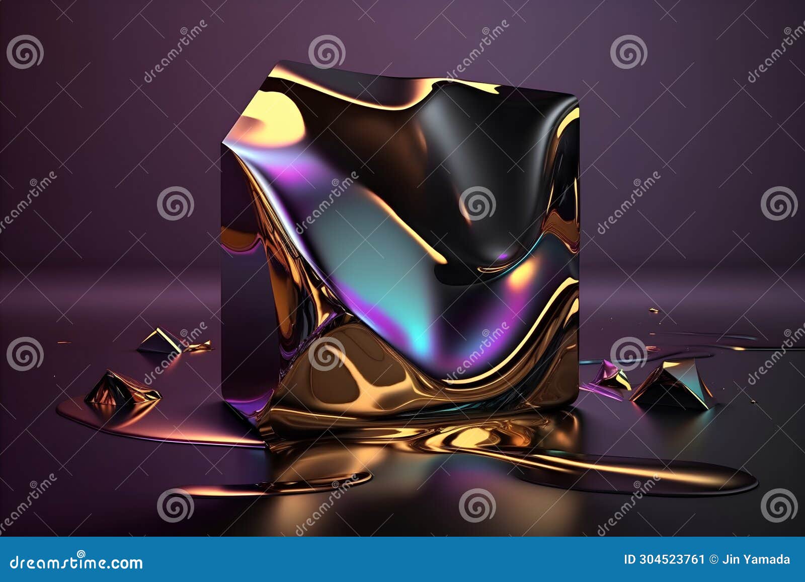 3d Render, Abstract Background, Golden Cube, Liquid, Crystal Stock ...