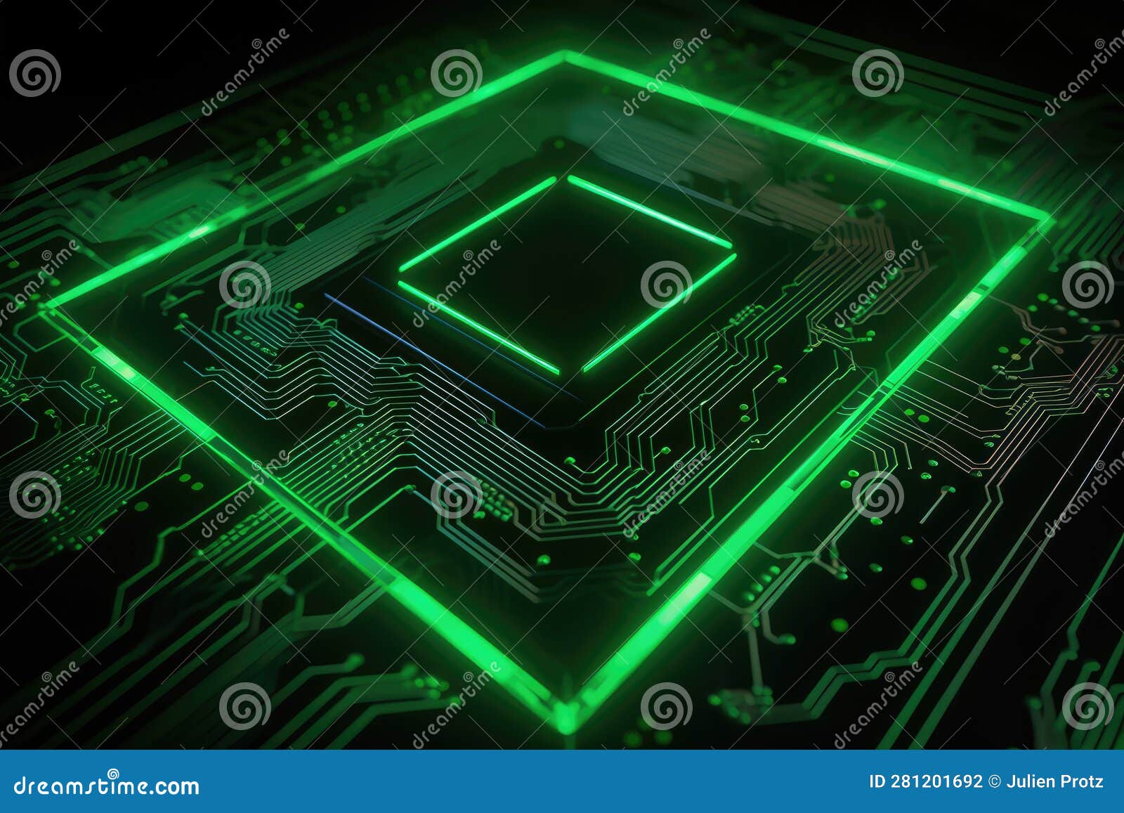 3d Render Abstract Background with Green Microchip Glowing Stock ...