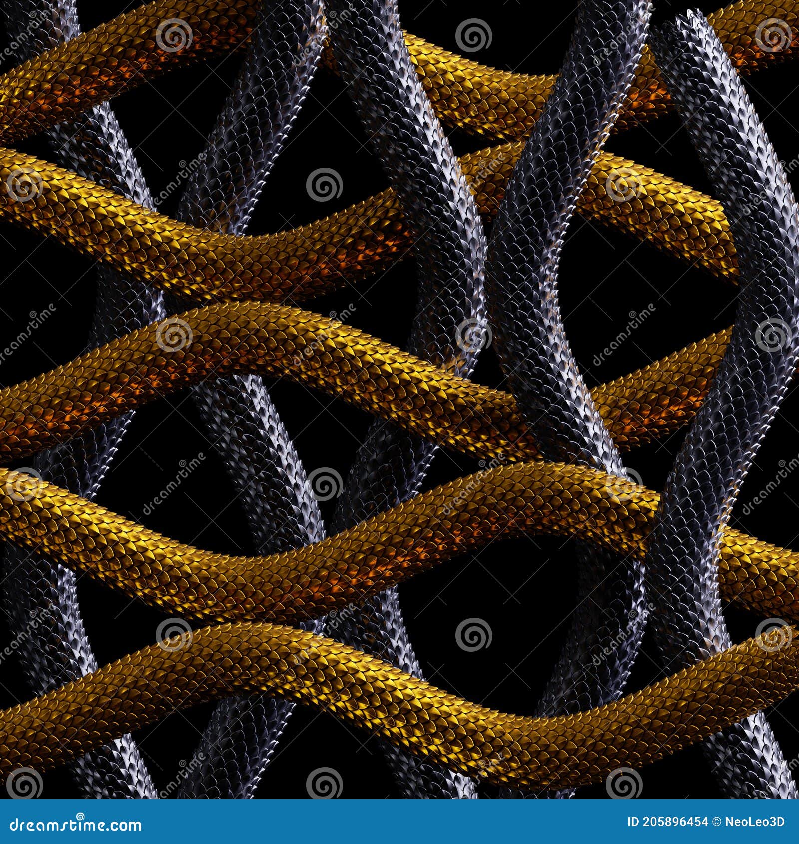 3d Render, Abstract Background with Interlaced Grid, Golden and Black ...