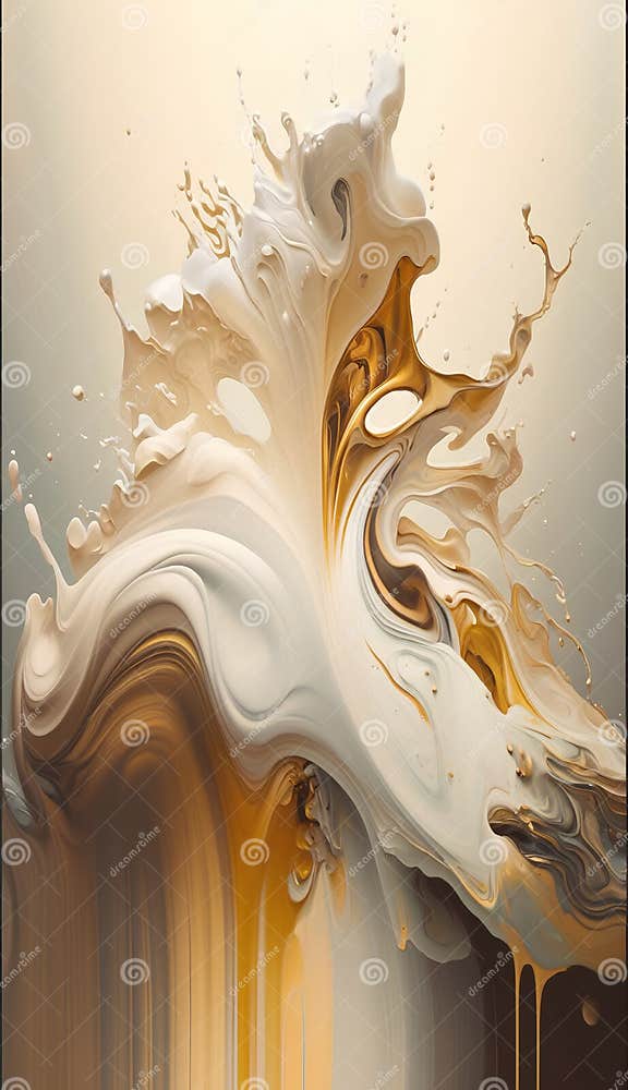 3d Render, Abstract Background, Liquid Gold and White Paint Splash ...