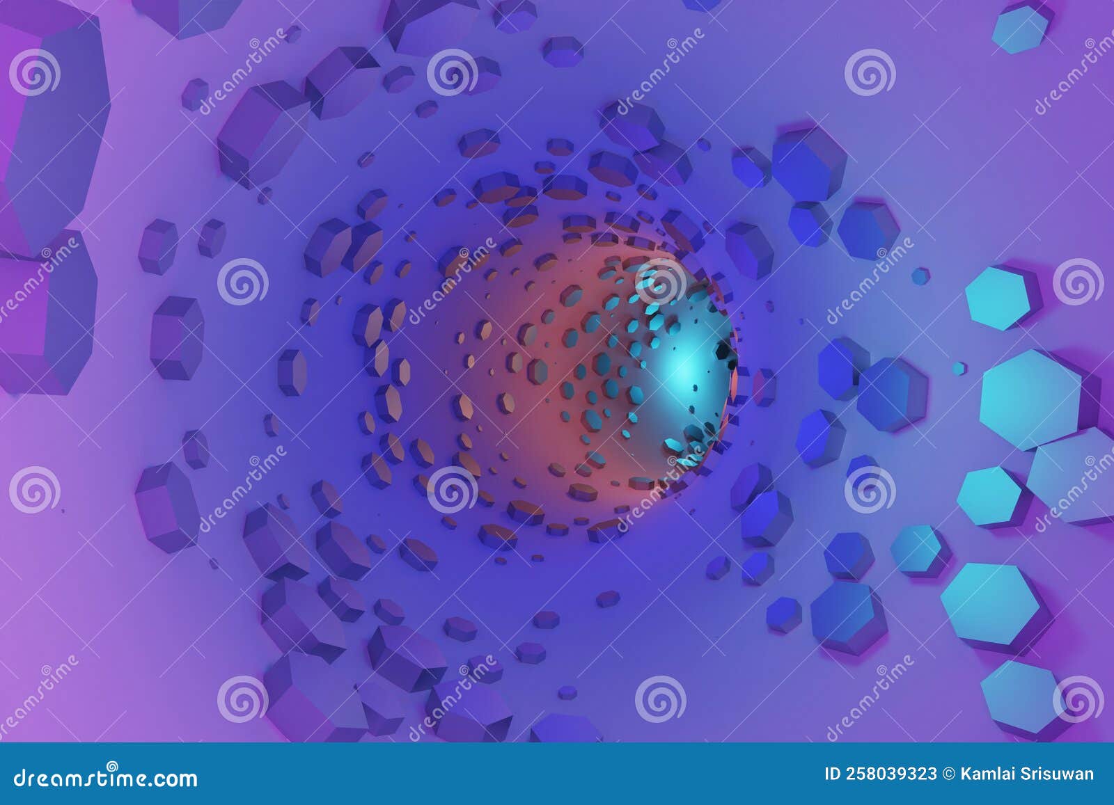 3D Render Abstract Background Modern Geometric Hexagon Shape in Tunnel ...
