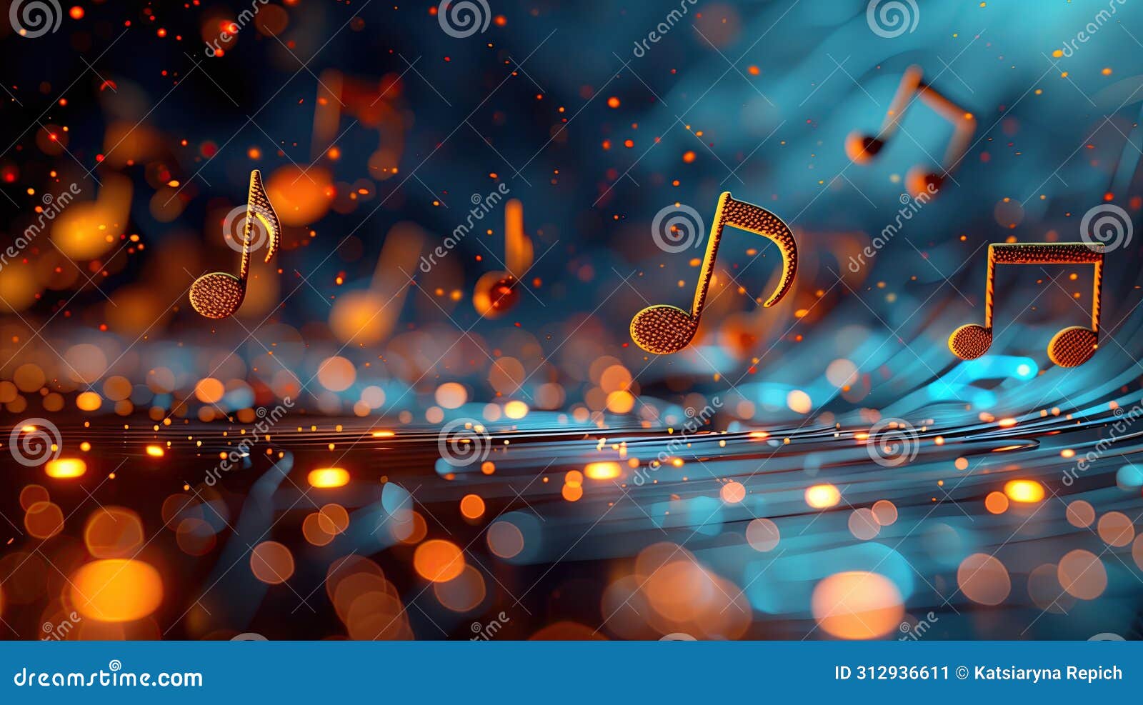 3d Render of Abstract Background with Music Notes on Blue Background ...