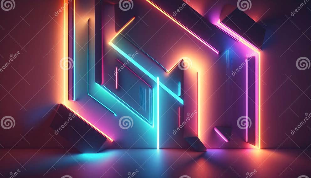 3d Render, Abstract Background, Neon Light, Geometric Shape, Neon ...