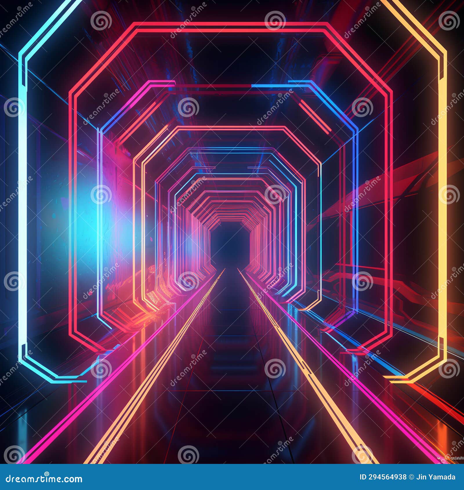 3d Render Of Abstract Background With Neon Lights Futuristic Corridor
