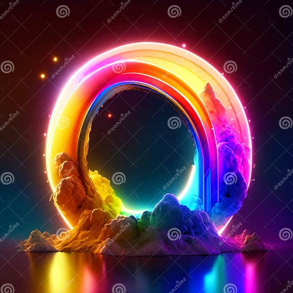 3d Render, Abstract Background with Neon Lights, Rainbow and Clouds AI ...