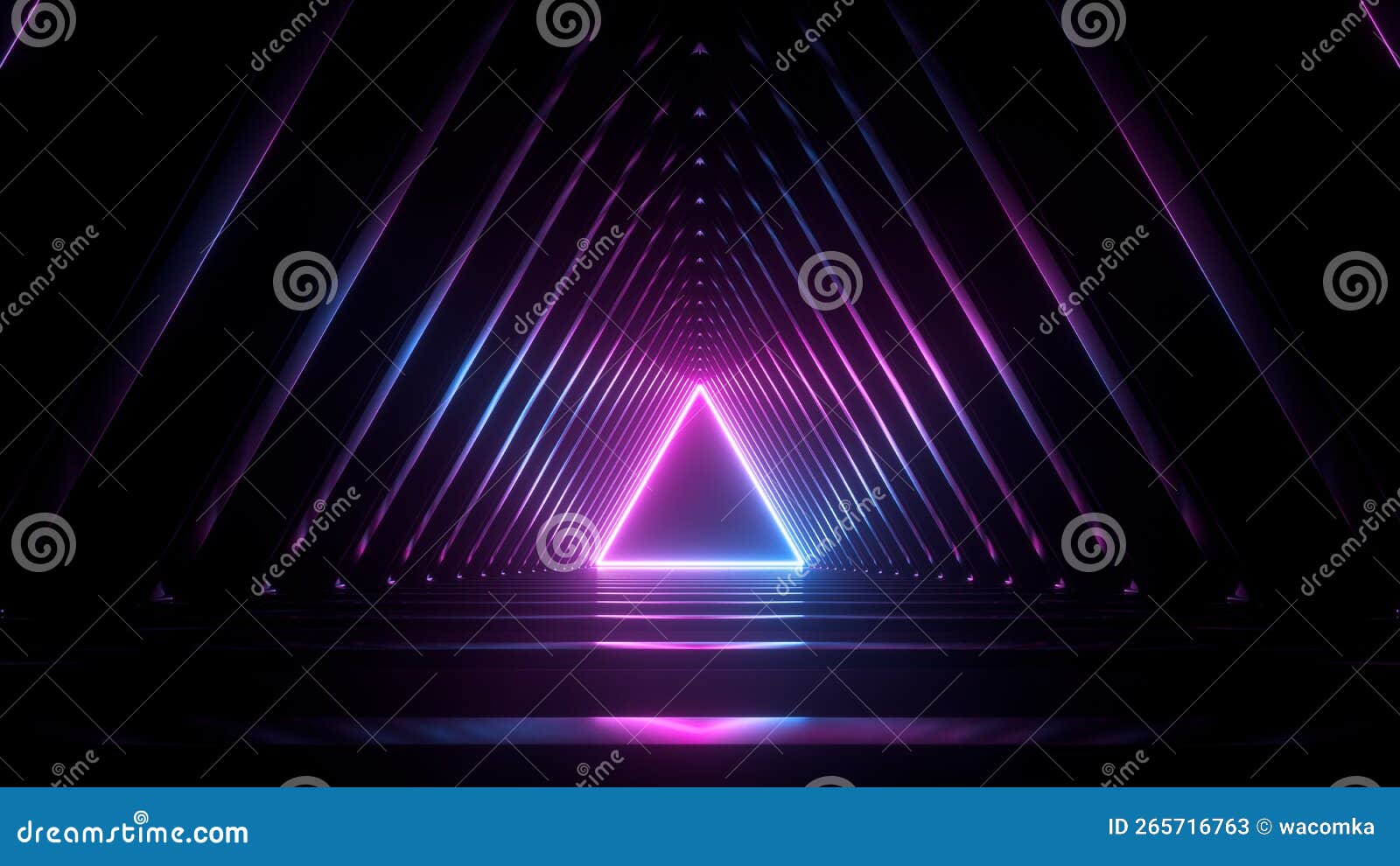 3d Render, Abstract Background with Neon Triangle at the End of the ...