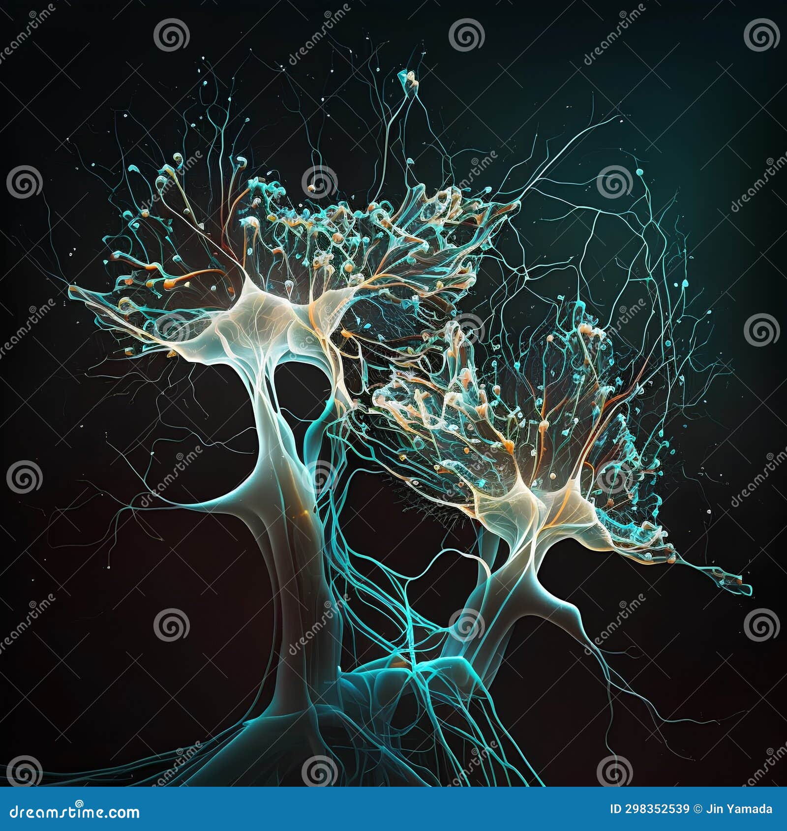 3d Render, Abstract Background with Neuron Cell, Computer Generated ...