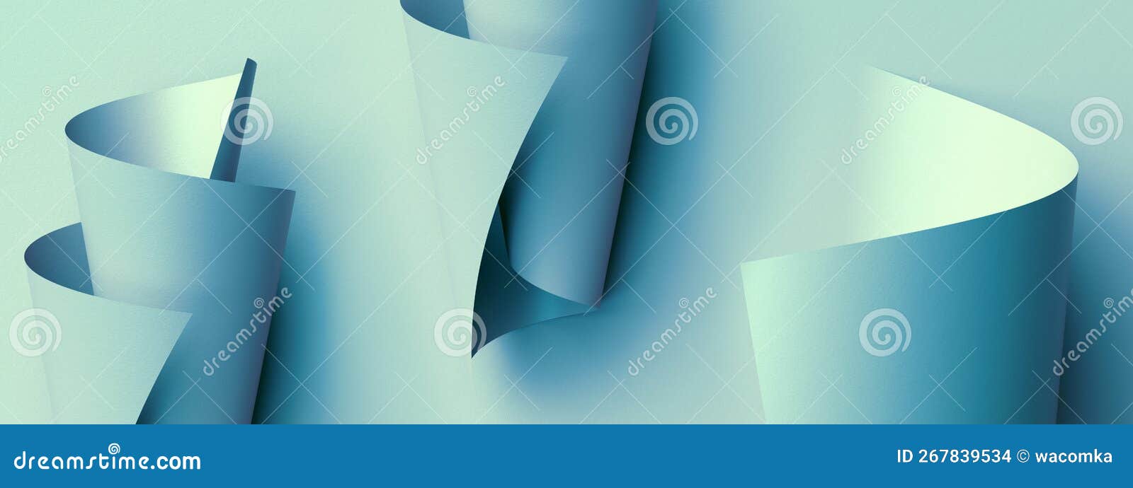 3d Render, Abstract Background with Pastel Blue Paper Scrolls Stock ...