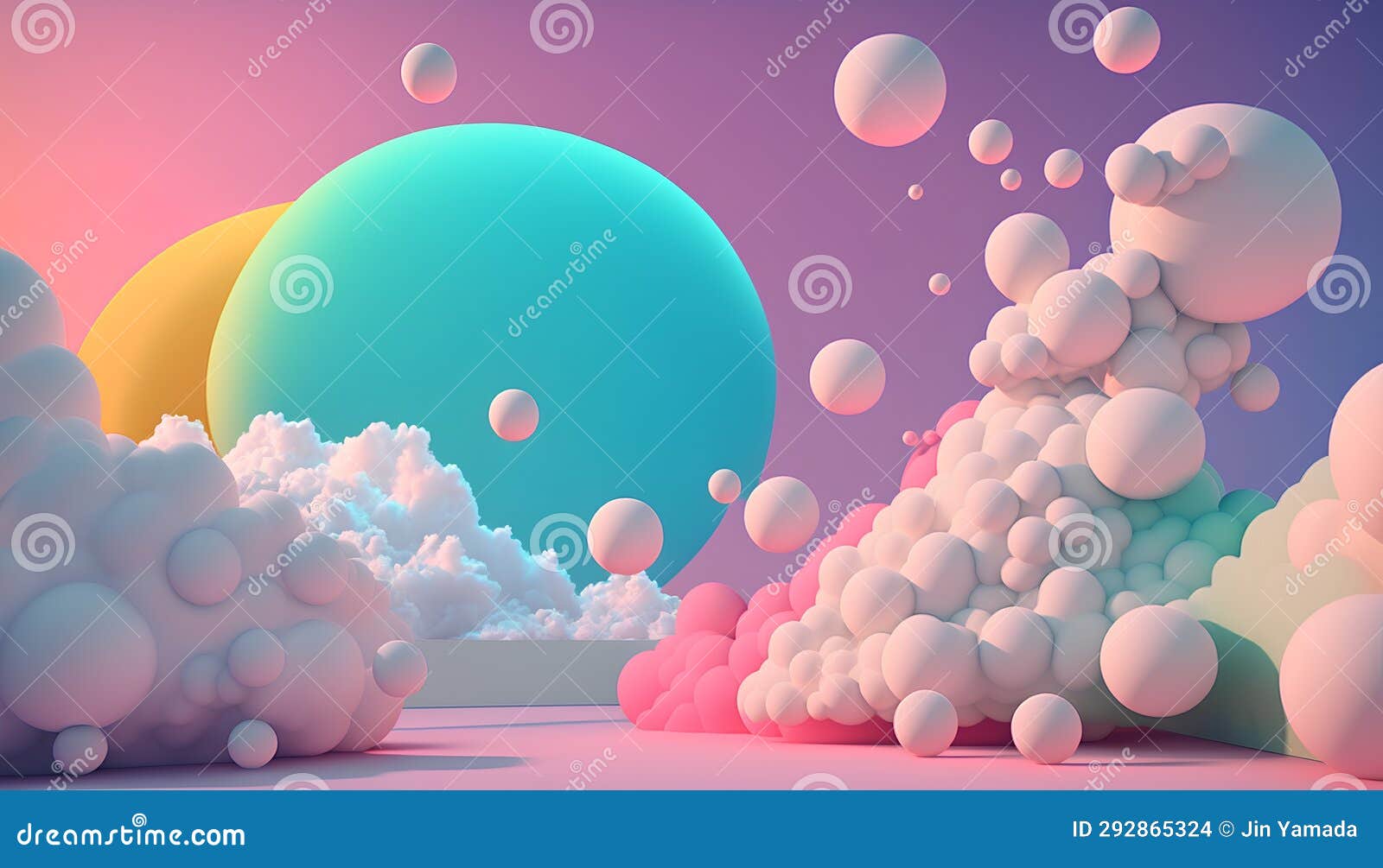 3d Render, Abstract Background with Pink and Blue Clouds and Sun Stock ...