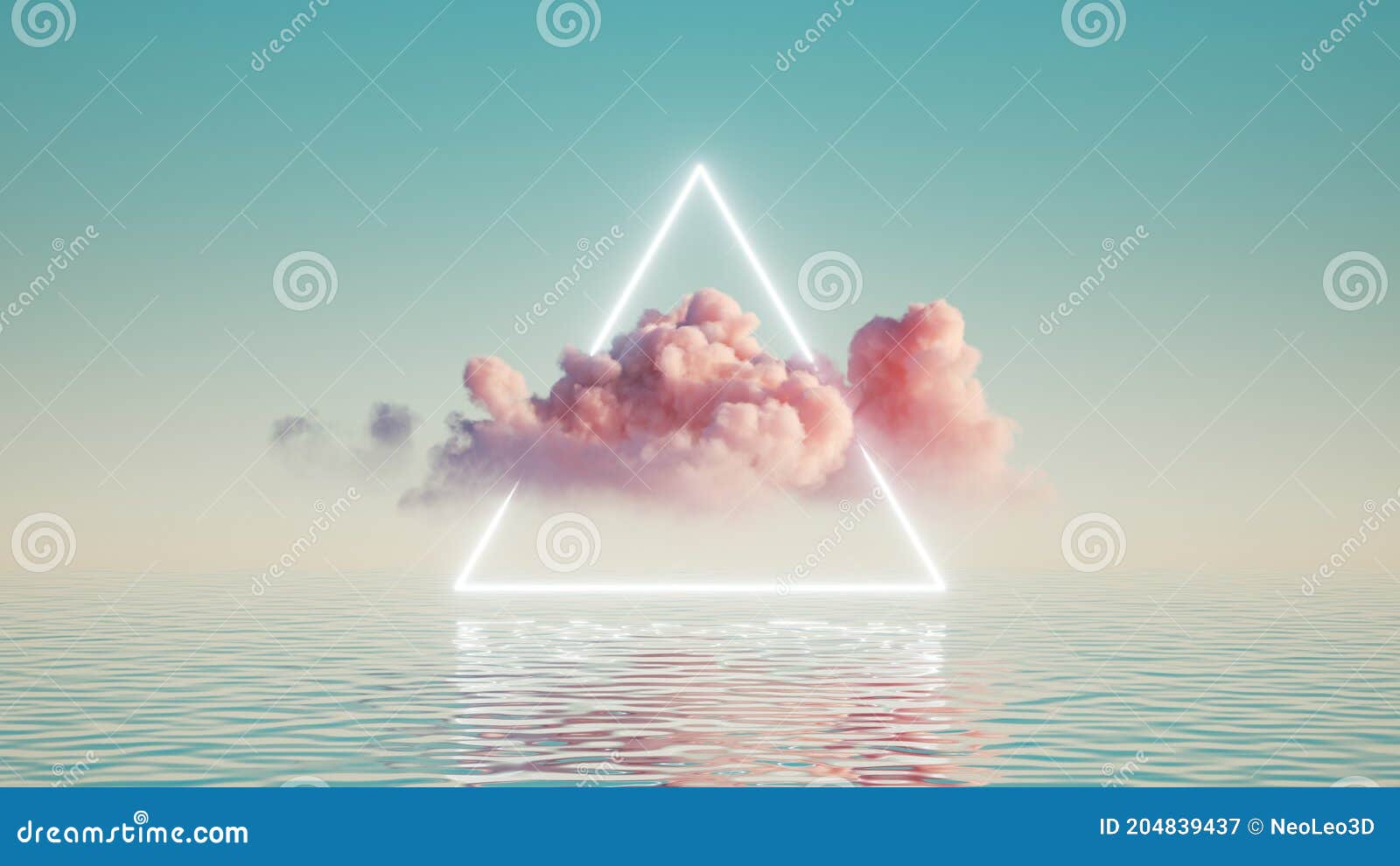 3d Render, Abstract Background with Pink Cloud Levitates Inside Glowing ...