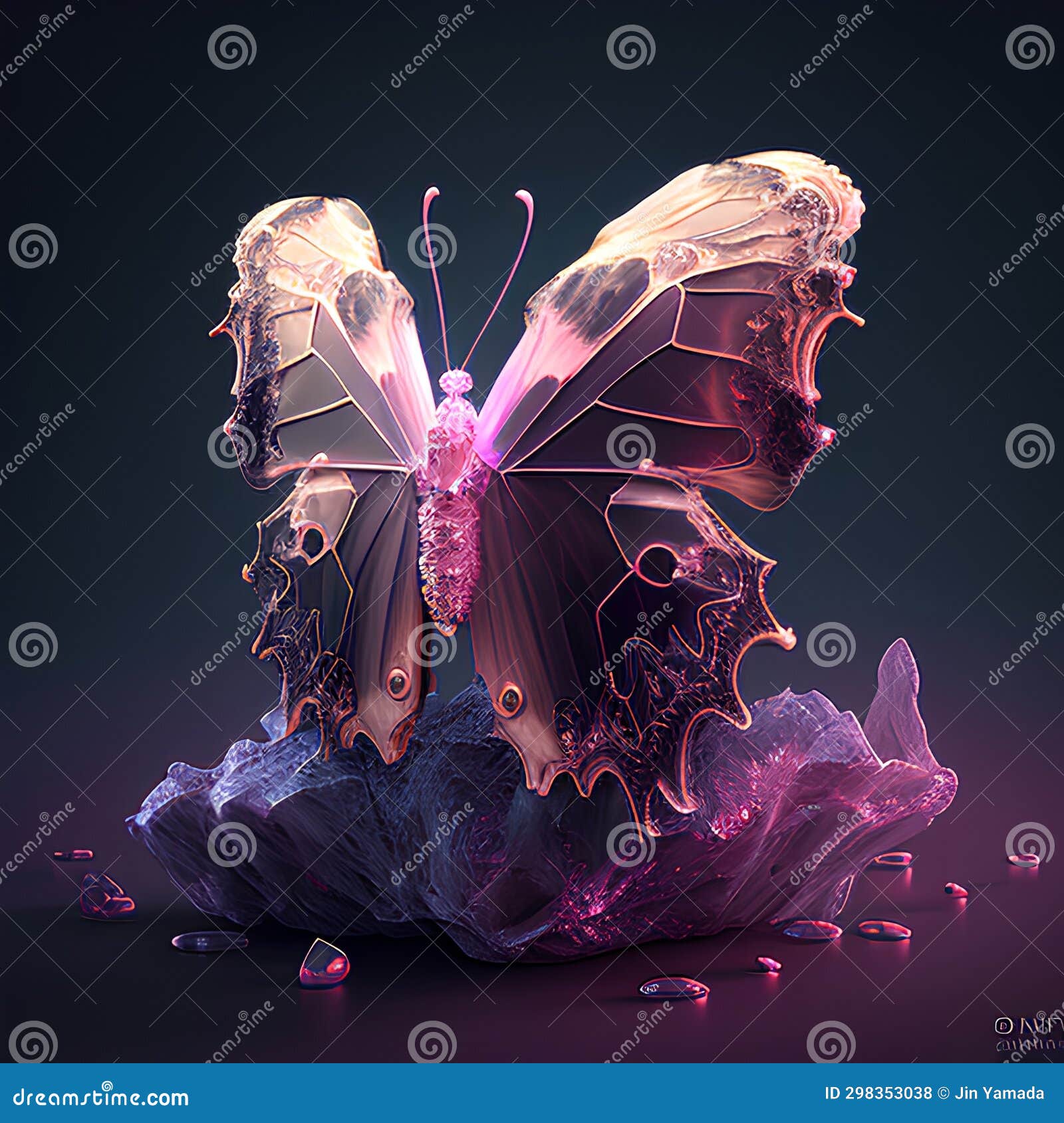 3d Render, Abstract Background with Polygonal Butterfly, Digital ...