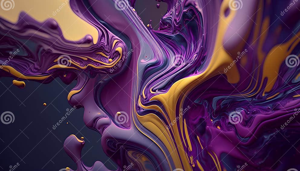3d Render of Abstract Background with Purple and Yellow Paint Splashes ...