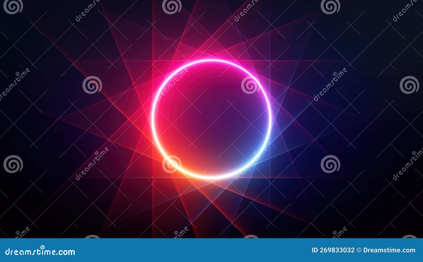 3d Render, Abstract Background with Red Blue Neon Circle and Glowing ...
