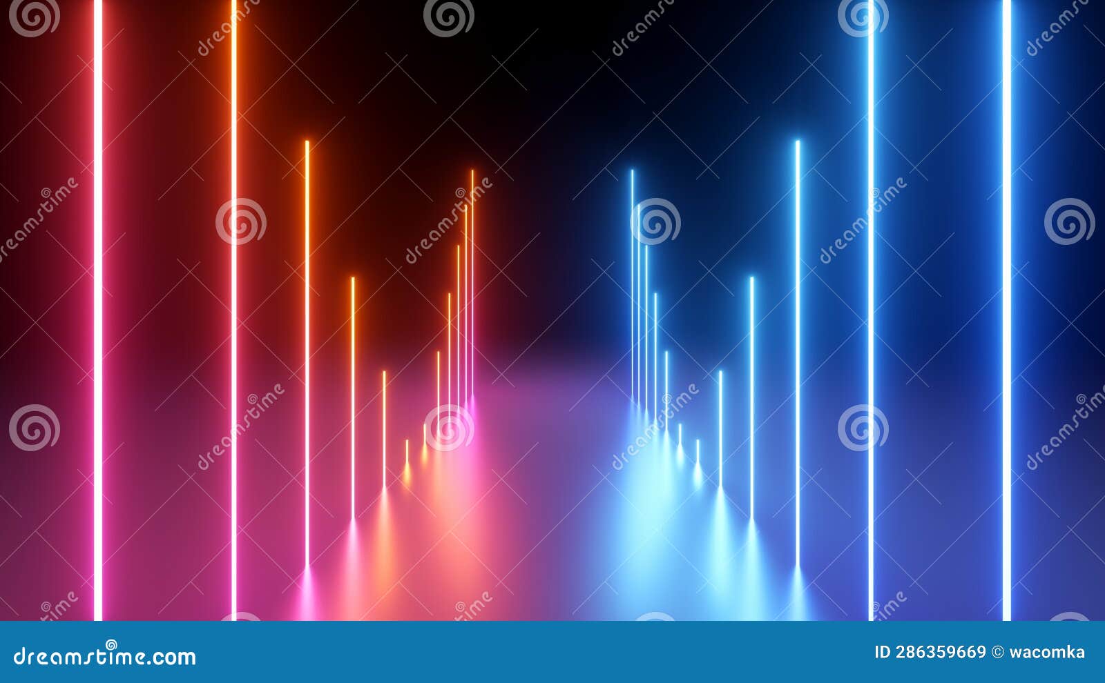 3d Render, Abstract Background with Red Blue Vertical Glowing Lines ...