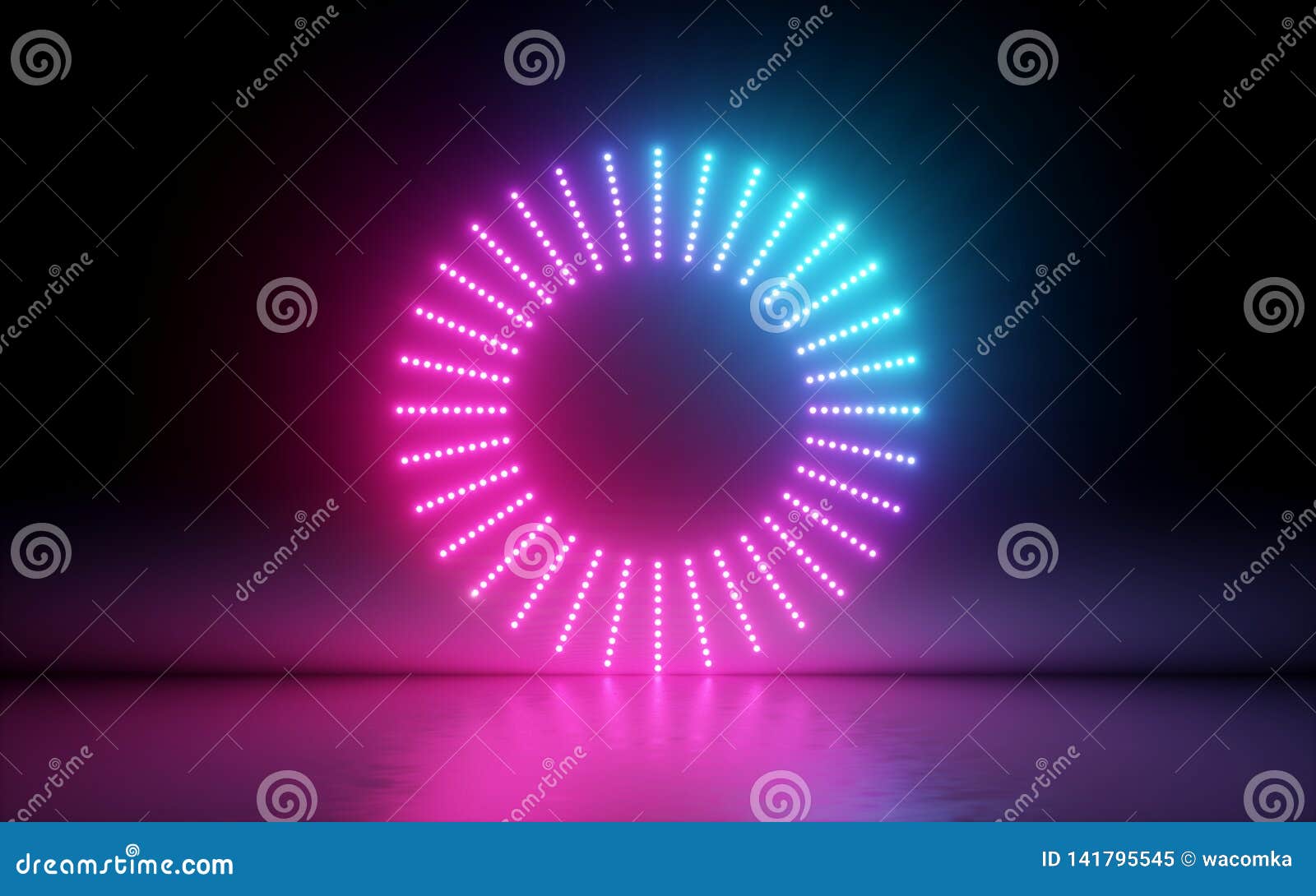 3d Render, Abstract Background, Round Screen, Ring, Glowing Dots, Neon ...