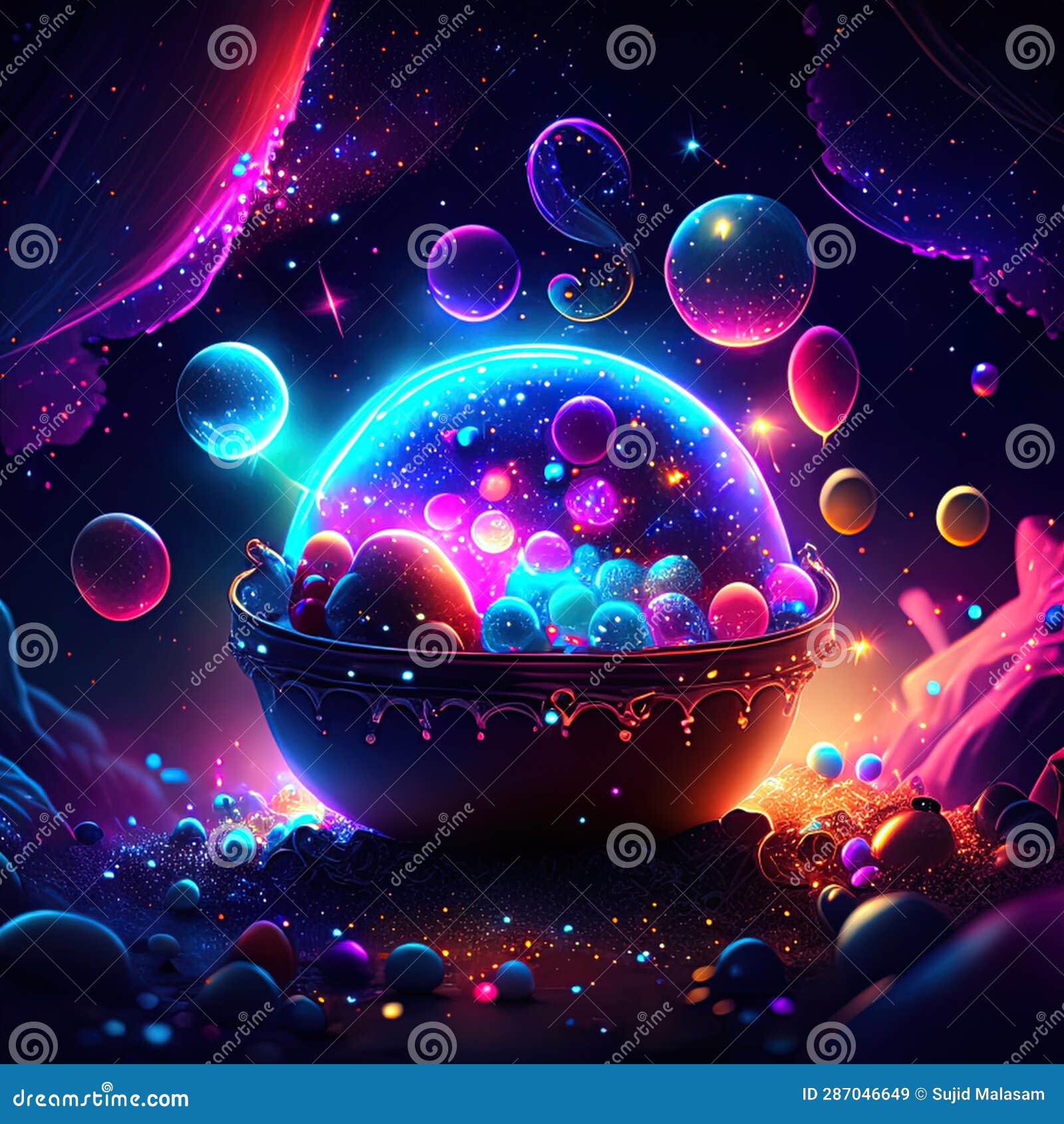 3d Render, Abstract Background with Space, Planets and Stars. AI ...