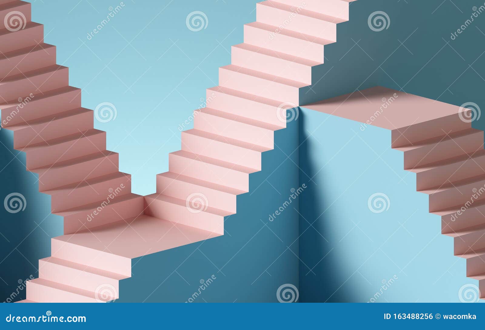 3d Render, Abstract Background with Steps and Staircase, in Pink and ...